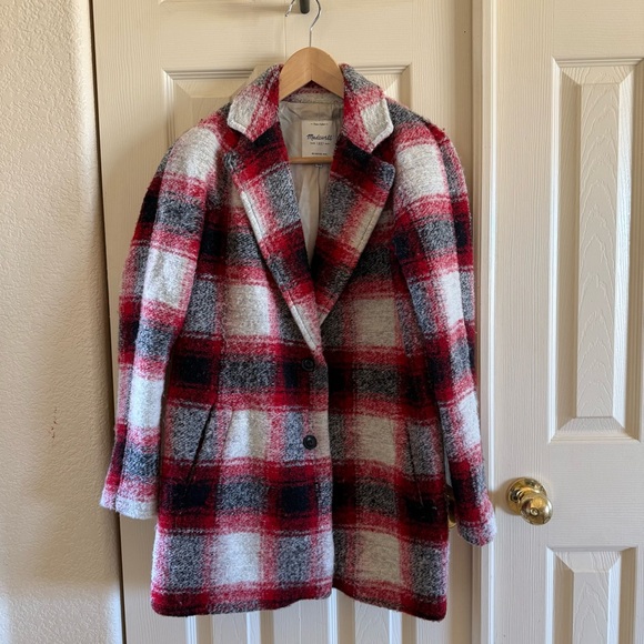Madewell | Jackets & Coats | Madewell Red And Black Plaid Pea Coat ...